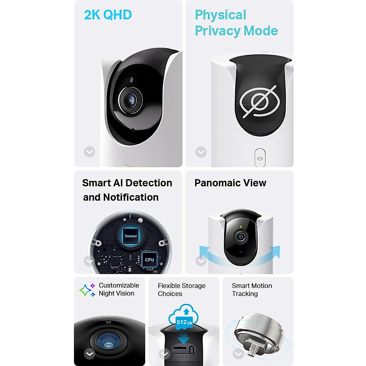 TP-Link Tapo 2K QHD Pan/Tilt Wi-Fi Camera | Physical Privacy Mode | Color Night Vision | AI Detection | Motion Tracking | 2-Way Audio | Local/Cloud Storage | Works w/Alexa&Google Home | (Tapo C225)
