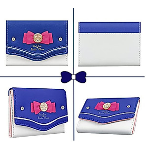 YaJaMa Sailor Moon Women Small Wallet PU Leather Bowknot Kawaii Tsukino Usagi Trifold Credit Card Holder Case for Girls (Dark Blue)