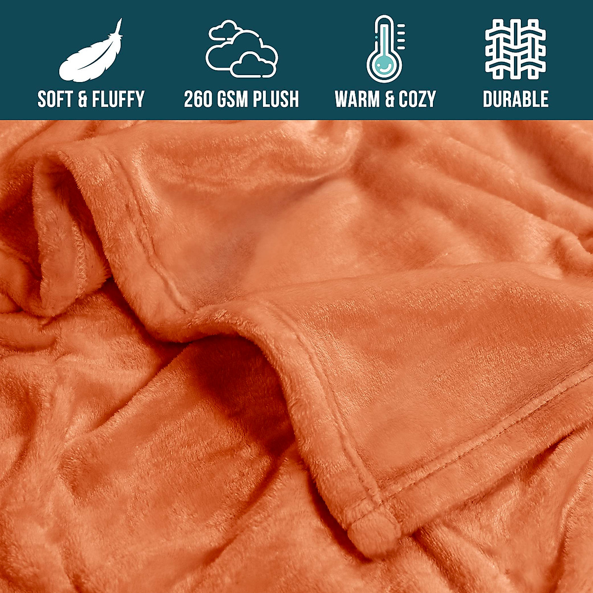PAVILIA Orange Fleece Throw Blanket for Couch, Coral Peach Soft Fuzzy Fall Flannel Throw for Sofa, Luxury Plush Microfiber Bed Blanket, Cozy Home Halloween Velvet Gift Blanket, 50x60
