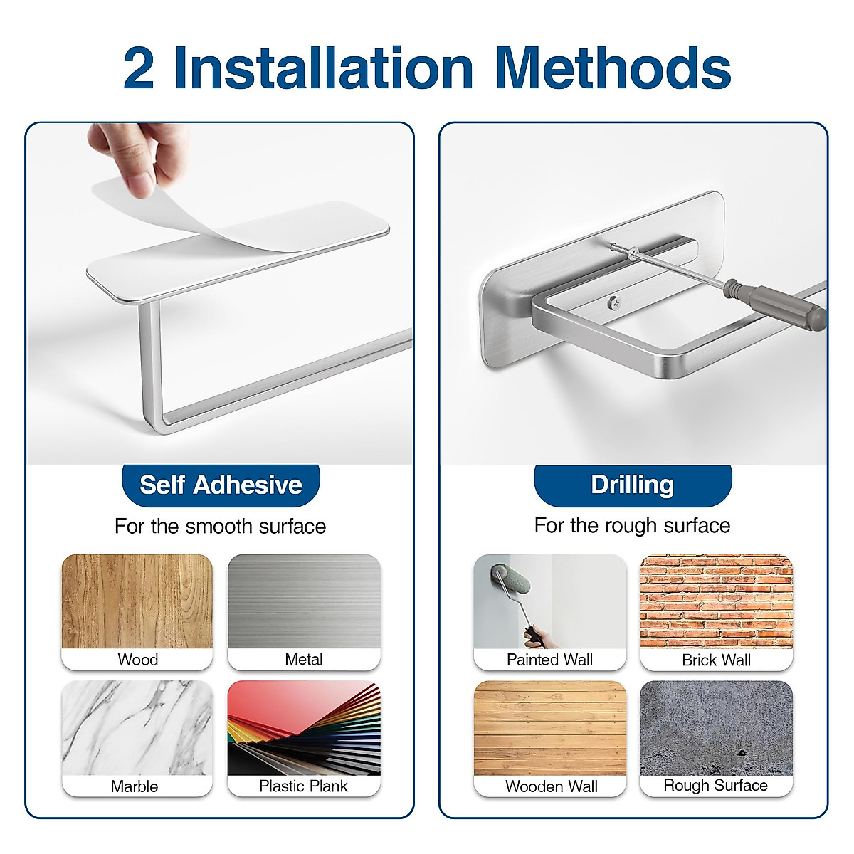 Paper Towel Holder Under Cabinet - Both Available in Adhesive and Drilling - Upgraded Aluminum Paper Towel Holder Wall Mount - Kitchen Towel Holder