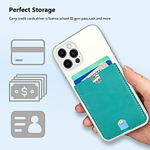 3 Pack Phone Card Holder for Back of Phone, Leather Phone Wallet Stick On, Credit Card Holder for Phone Case Compatible with iPhone, Samsung, Android and All Cell Phone (Tiffany Blue)