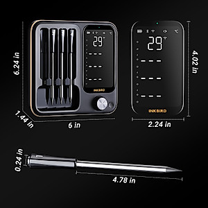 Inkbird Grill Thermometer,Bluetooth Smoker Thermometer,Cooking Digital BBQ Thermometer with 150FT,Alarm and Timer Kitchen Meat Thermometer for Grilling,Roasting,Oven,3 Meat Probes and 1 Oven Probe