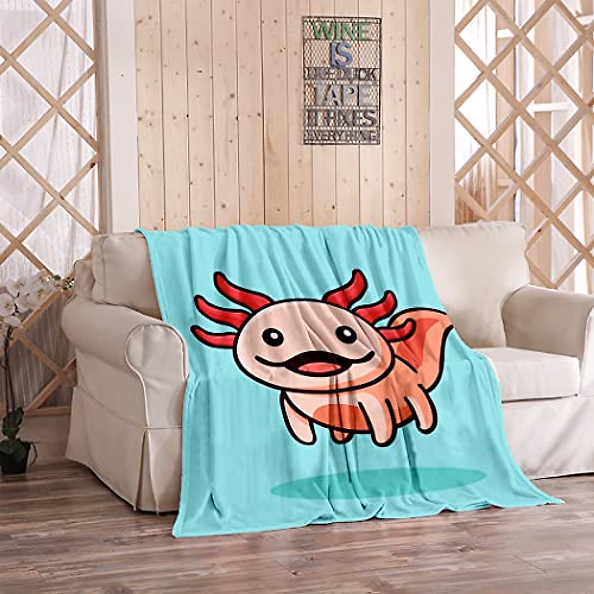 Cartoon Axolotl Throw Blanket,Flannel Super Soft Extra Warmest Bed Blankets, Lightweight Sofa Blanket,Cute Animals Fish,40"x50"