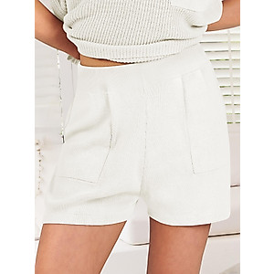 ANRABESS Women's Two Piece Summer Outfits Knit Sweater Short Sets Pullover Tops & Shorts Lounge Matching Clothes Set White X-Large
