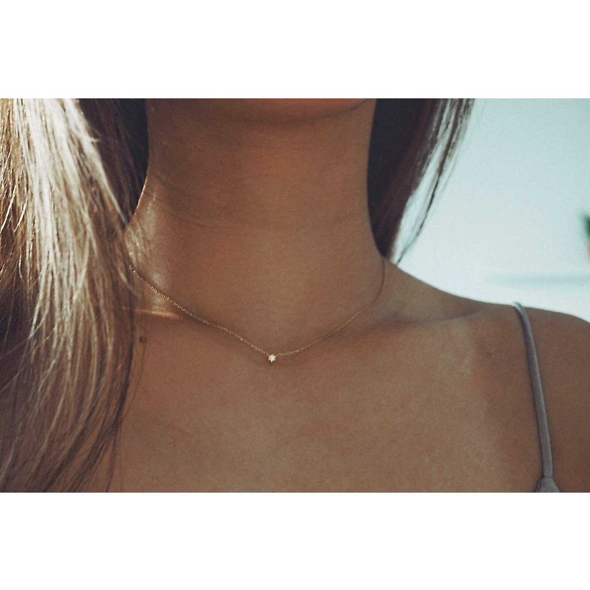 Tiny Gold Zirconia Necklace - Dainty Bling Necklace - Diamond Necklace - Choker Necklace - Handmade - Minimalist Jewelry