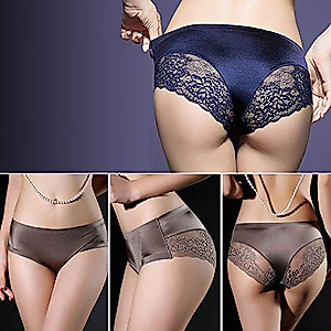 ITAYAX Sexy Lace Underwear for Women Frozen Silk Seamless Panties with Silky Tactile Touch Medium-high Waisted S M L XL 2XL 3XL (Navy Gray Black Skin 4 piece hipster panties)