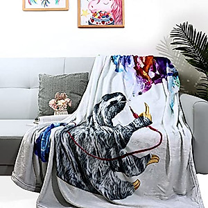 SXCHEN Plush Throw Blanket 60 x 80 Inch, Sloth Spouting Out of a Watercolor Sky for Adults and Kids Animal Lovers