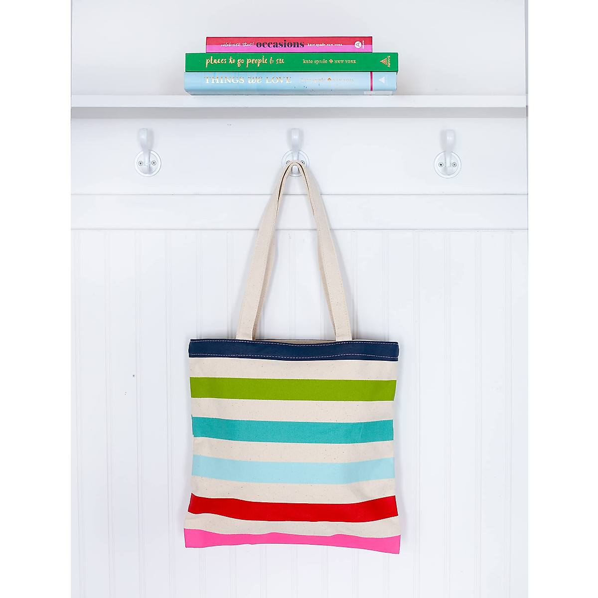 Kate Spade New York Canvas Tote Bag with Interior Pocket, Candy Stripe