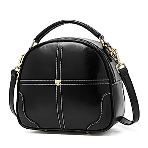 Small Leather Handbags for Women, Genuine Leather Ladies Mini Top-handle Zipper Bags with 2 Type Adjustable Shoulder Strap Women's Fashion Messenger Chain Bags Girls Casual Compact Satchel (Black)