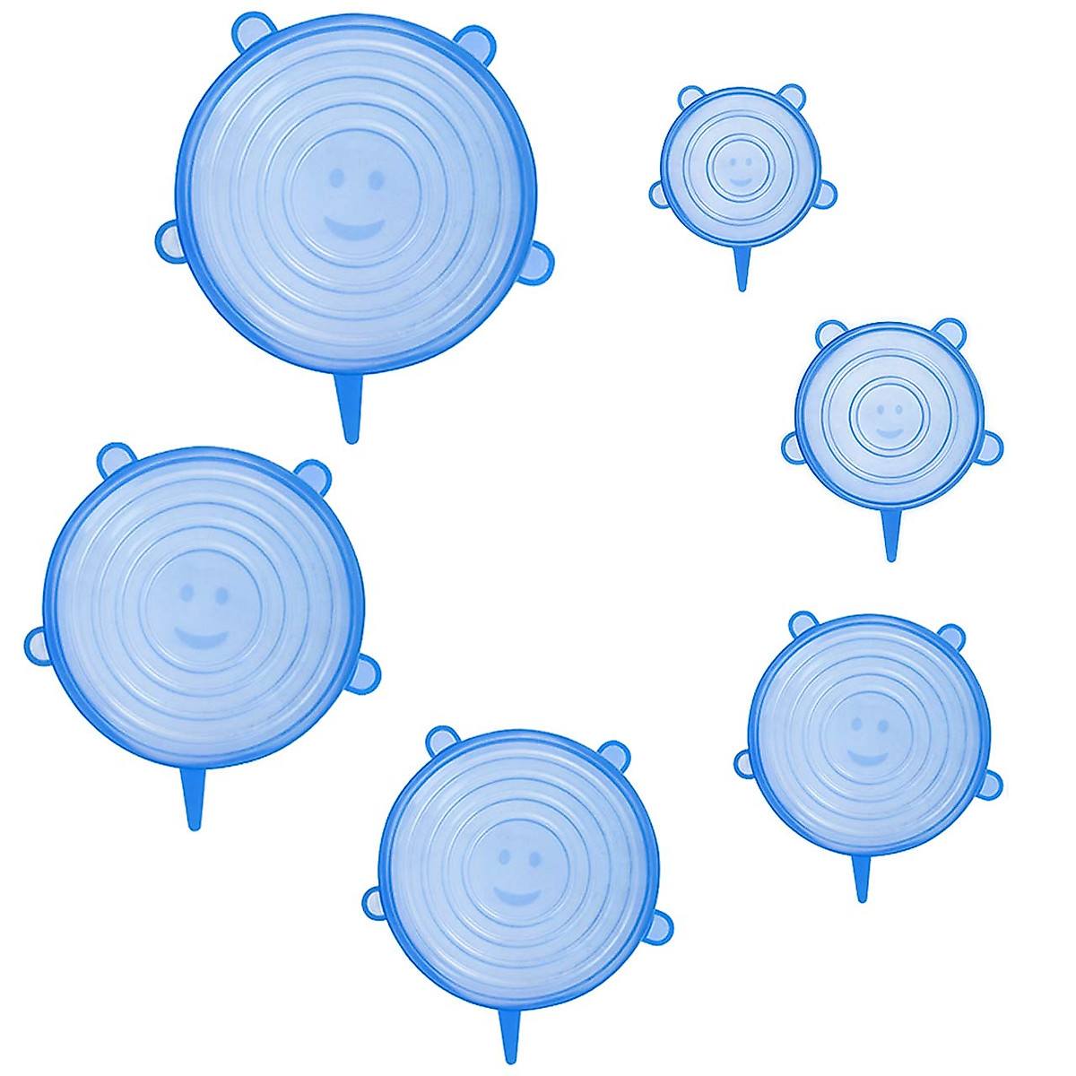 Silicone Stretch Lids Upgraded 6 Pack Various Sizes Rubber Stretchy Miracle Lid Reusable Elastic Bowl Cover for Food Storage Leftover Savers Fit Container Dish Cup (6, Blue)