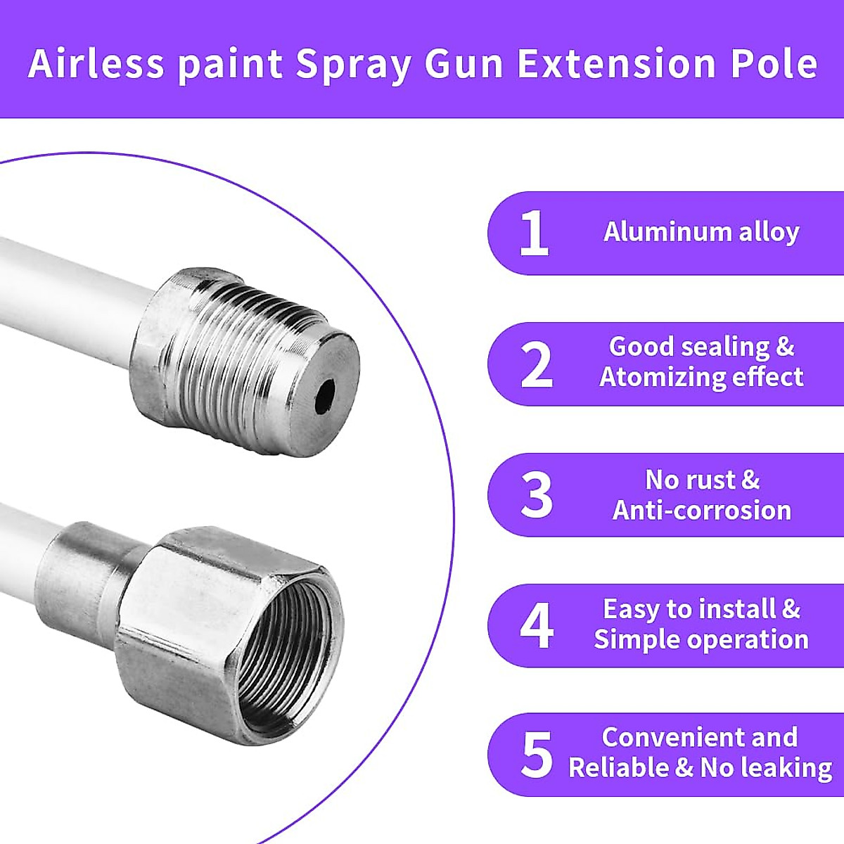 Spray freely 5-Piece Set of Extension Poles,Airless Spray Gun Tip Extensions,Airless Paint Sprayer Gun Tip Extension Pole,for Airless Paint Gun Wand (8in 12in 20in 30in 40in)