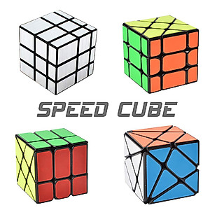 4-Pack YJ Cube Set - Included 3x3 YJ Fluctuation Angle Puzzle Cube - 2x3 YJ Wheel Puzzle Cube - 3x3 YJ Mirror Puzzle Cube 6 Color - 3x3 YJ Square King Puzzle Cube