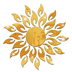Winwinfly Mirror Wall Stickers Sun Flower Shape Wall Decals for Home Wall Decoration,Golden