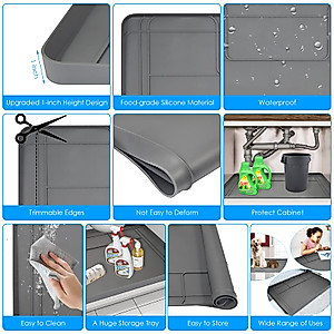 Kqiang Under Sink Mat 34" x 22" Cabinet Liner for Kitchen Waterproof Trimmable Reusable Silicone Under Sink Mat Raised Edge Cabinet Liner Protector for Kitchen Bathroom