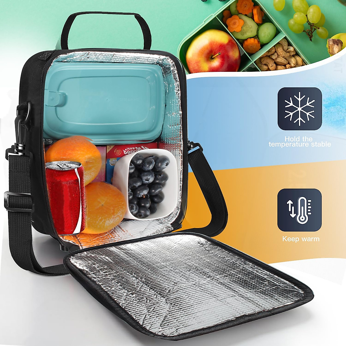 hzzycer Lunch Box for Men Women Insulated Lunch Bag Reusable Small Lunch Bag with Adjustable Shoulder Strap for Work Picnic