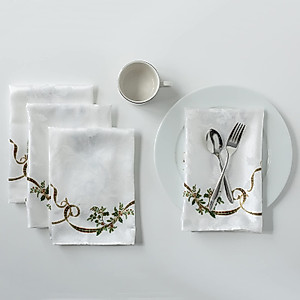 Benson Mills Merry Ribbons Engineered Printed Jacquard Fabric Cloth Napkins, for Christmas, Winter, and Holiday Tablecloths (19" x 19" Napkins Set of 4, Merry Ribbons)
