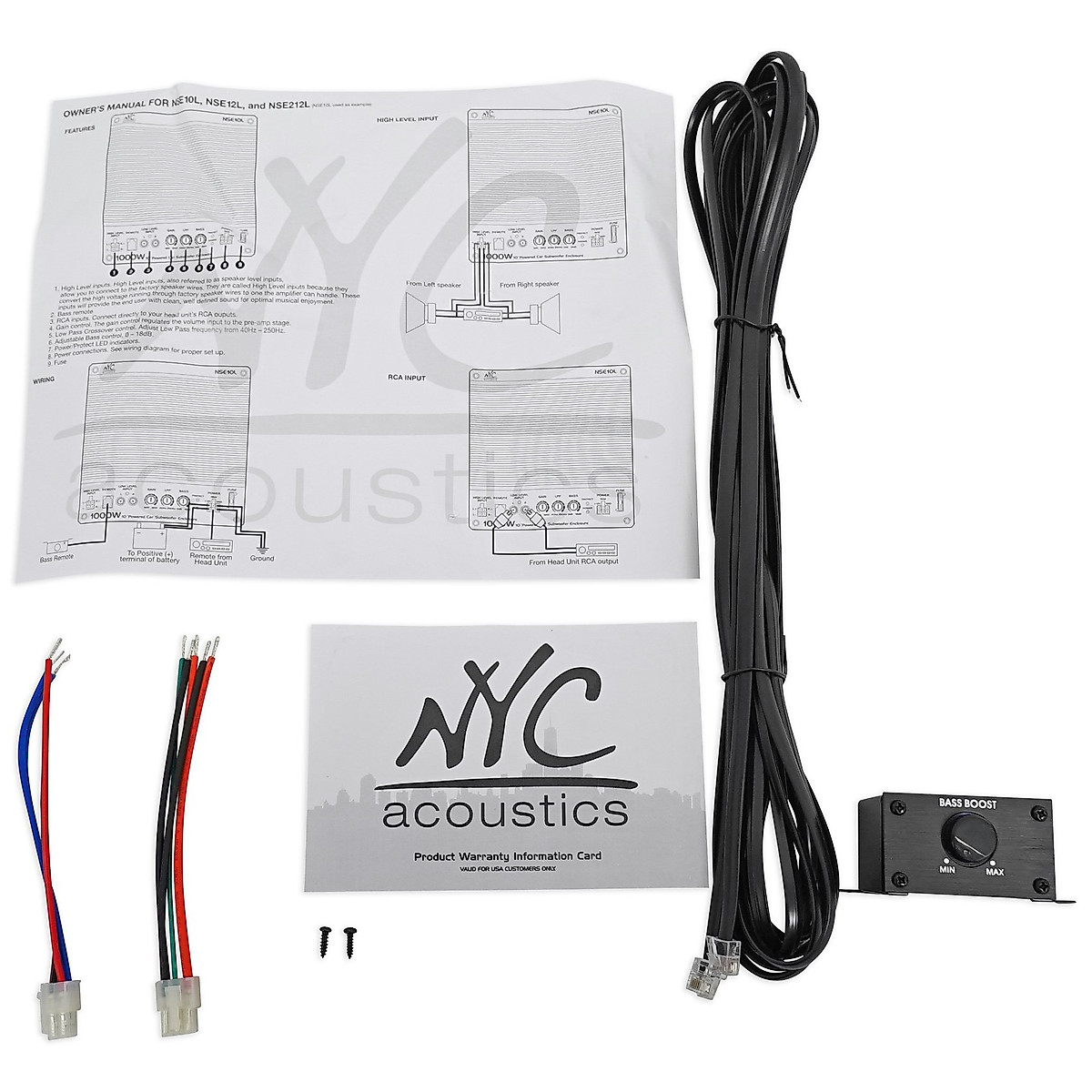 NYC ACOUSTiCS NSE12L 12" 1200w Powered Car Subwoofer/Sub Enclosure+LED+Amp Kit