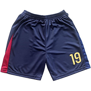 CEKFAX 2024/2025 Barca Home #19 Lamine Yamal Football Soccer Kids Jersey Shorts Socks Set Youth Sizes (Navy,16)