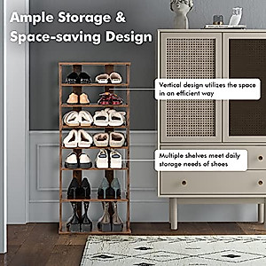 COSTWAY 7 Tiers Shoe Rack, Double Rows Vertical Tall Narrow Patented Shoe Organizer, Free Standing Shoe Rack for Small Space, Entryway, Closet, Living Room, Bedroom (Rustic Brown)