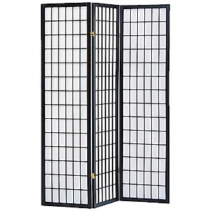 GTU Furniture Japanese Style 3 Panels Wood Shoji Room Divider Screen Oriental for Home/Office (Black)