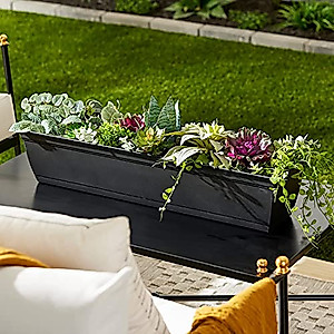 The HC Companies 30 Inch Eclipse Window Planter - Indoor Outdoor Rectangular Plant Pot with Removable Saucer for Flowers, Herbs, Black