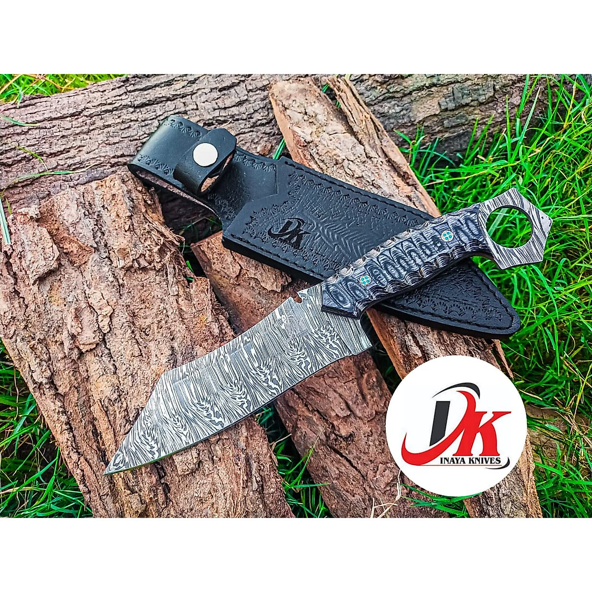 Custom hand made Damascus steel hunting knife,11" inches Skinner,out door survival camping,fix blade, classic, Christmas gift, nice grip handle,sharp, slicer, Leather sheath HUNT-01