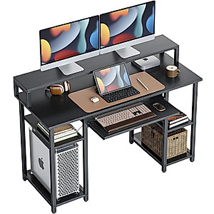 CubiCubi Computer Desk with Keyboard Tray, 47 Inch Office Desk with Monitor Stand and Storage Shelves, Music Studio Desk Workstation, Work Table for Home Office, Black