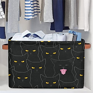 Storage Basket Bin, Black Cat Animal Pattern Large Collapsible Storage Cube Box with Handle Durable Waterproof Closet Shelf Organizer for Toy Nursery Bedroom Laundry Basket, 1 Pcs