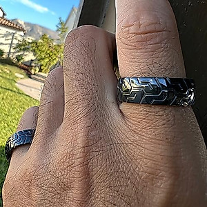 Men's Black Zirconium Metal Sports Car Biker Motorcycle Tire Tread Ring Size 4-15 (10)