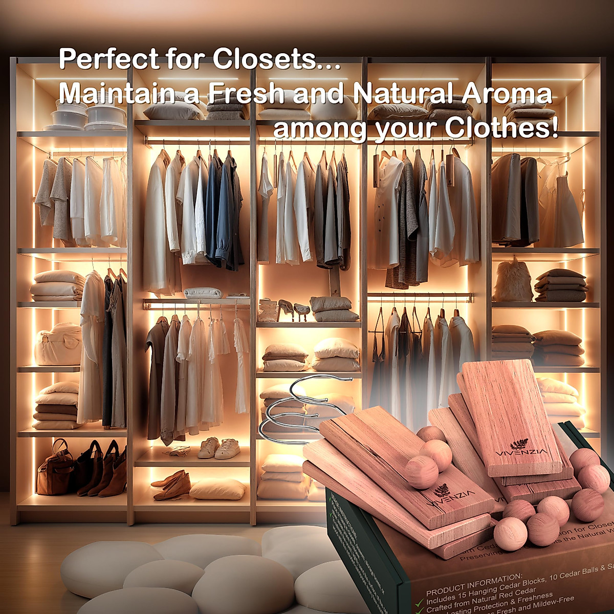 Vivenzia Cedar Blocks for Clothes Storage, Cedar Balls for Closets and Drawers -25 pcs, Including 15 Hang-ups and 10 Balls- Aromatic Cedar Blocks For Closet