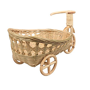 Straw Fruit Basket Bamboo Bread Basket Container Bowl Candy Basket Serving Basket Flower Basket Appetizer Tray Storage Basket Tricycle Design for Fruit Snack Nuts Chip
