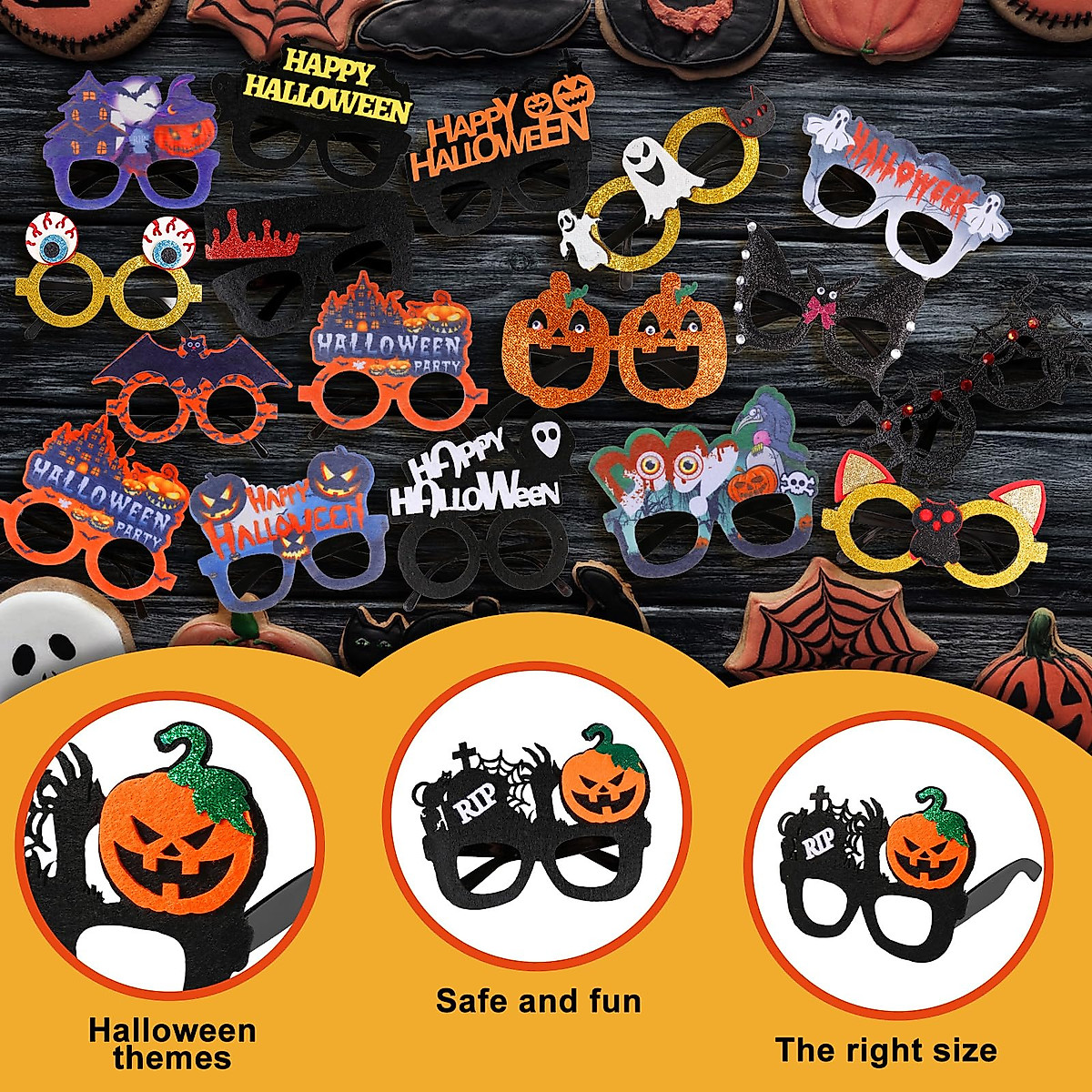 28PCS Halloween Glasses Bulk Glitter Party Glasses, Fun Novelty Toy Glasses for Cosplay and Photo Booth Props, Ideal Halloween Decorations for Both Kids and Adults, Includes Pumpkin, Spider, Ghost