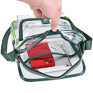 SPODEARS Clear Stadium Tote Bag for Concerts - 10.5"x8.5" Crossbody Purse with Bottle Holder & Adjustable Shoulder Strap, Green