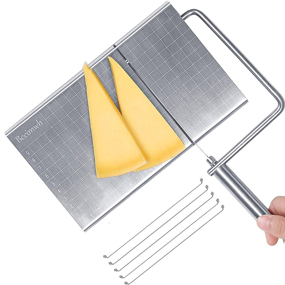 Cheese Slicer Wire,Stainless Steel Cheese Cutter with Accurate Size Scale,Wire Cheese Slicer for Cheese Butter Equipped with 5 Replaceable Cheese Slicer Wires