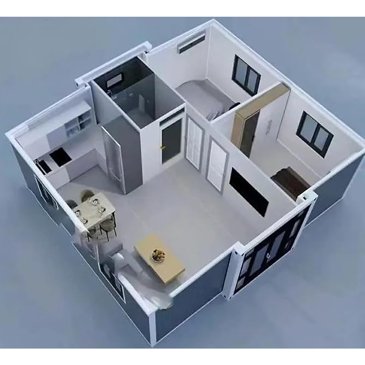 40FT Expandable Mobile House, 3 Bedrooms, Fully Equipped Kitchen with Cabinets, Bathroom with Toilet and Shower. Customizable Prefabricated Portable Home for Adults.