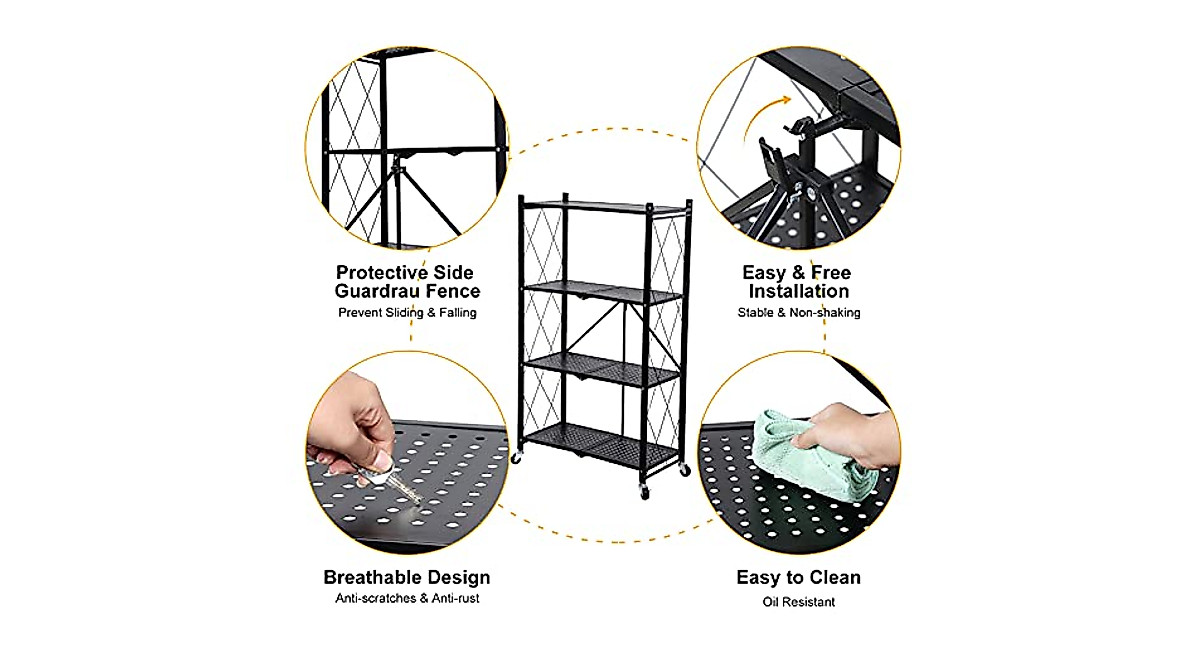 HealSmart Heavy Duty 4-Tier Metal Rack with Wheels