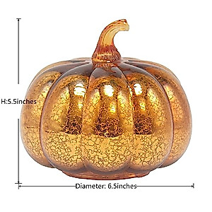 CFDECOR Mercury Glass Pumpkin Light with Timer, with 10 Fairy Lights Inside, Battery Operated Led Pumpkin Light, Ideal for Halloween Fall Decoration, Thanksgiving Rustic Decor, Xmas Decor(Gold2)