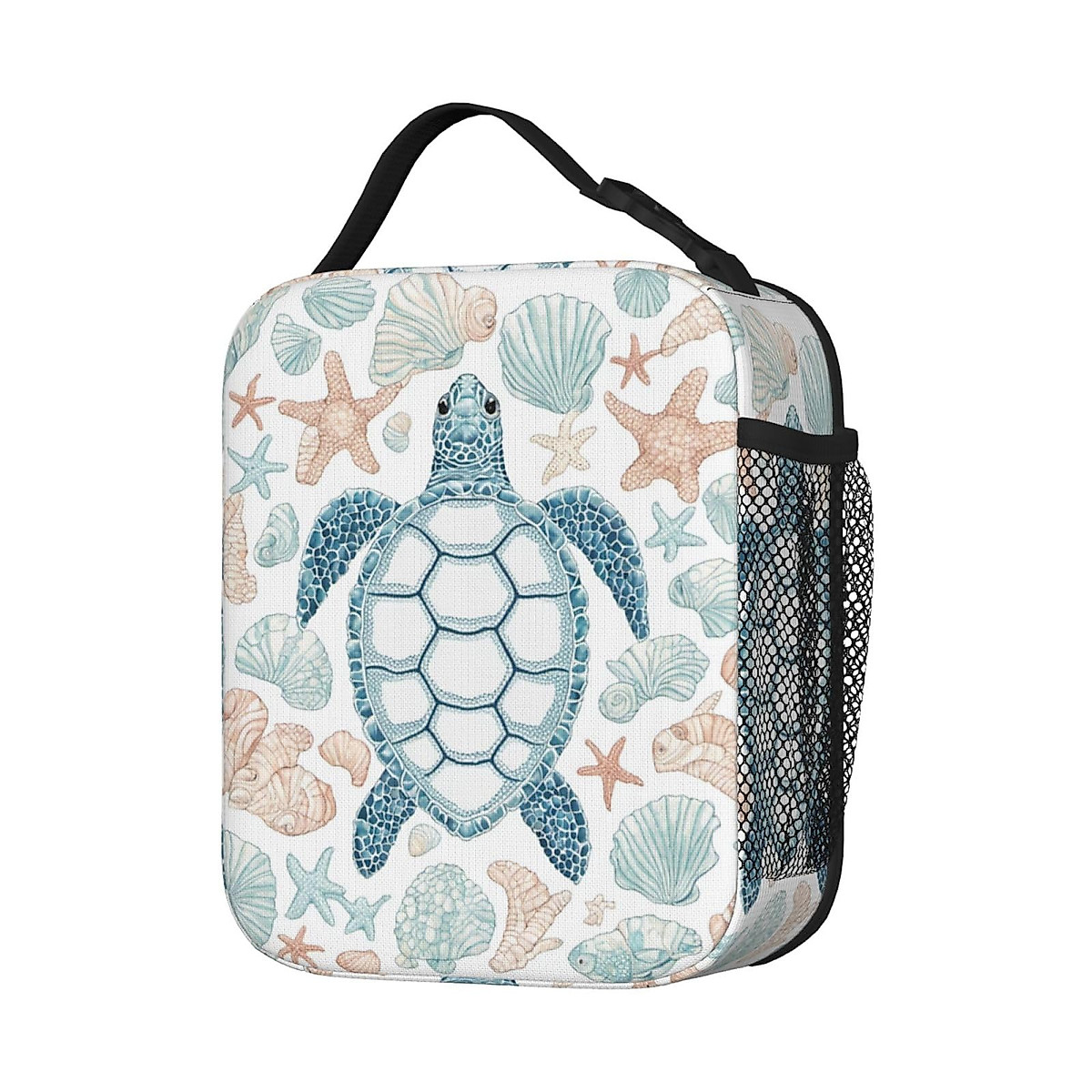 KiuLoam Insulated Lunch Box Sea Turtle Starfish Shells Reusable Lunch Bag With Shoulder Strap For Women/Men/Girls/Boys Lunchbox Meal Tote Bag