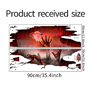 Scary Halloween Floor Wall Stickers 3D Ghost Floor Decals Art Decorations, Red Moon Cobweb Zombie Wall Floor Stickers Ghost Hands Scratching Decals for Living Room Bar Pub