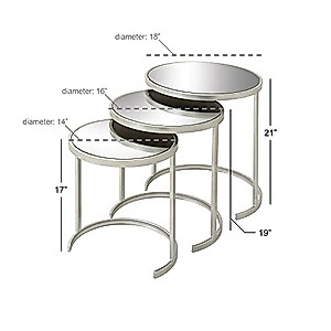 Deco 79 Metal Nesting Accent Table with Mirrored Glass Top, Set of 3 21", 19", 17"H, Silver