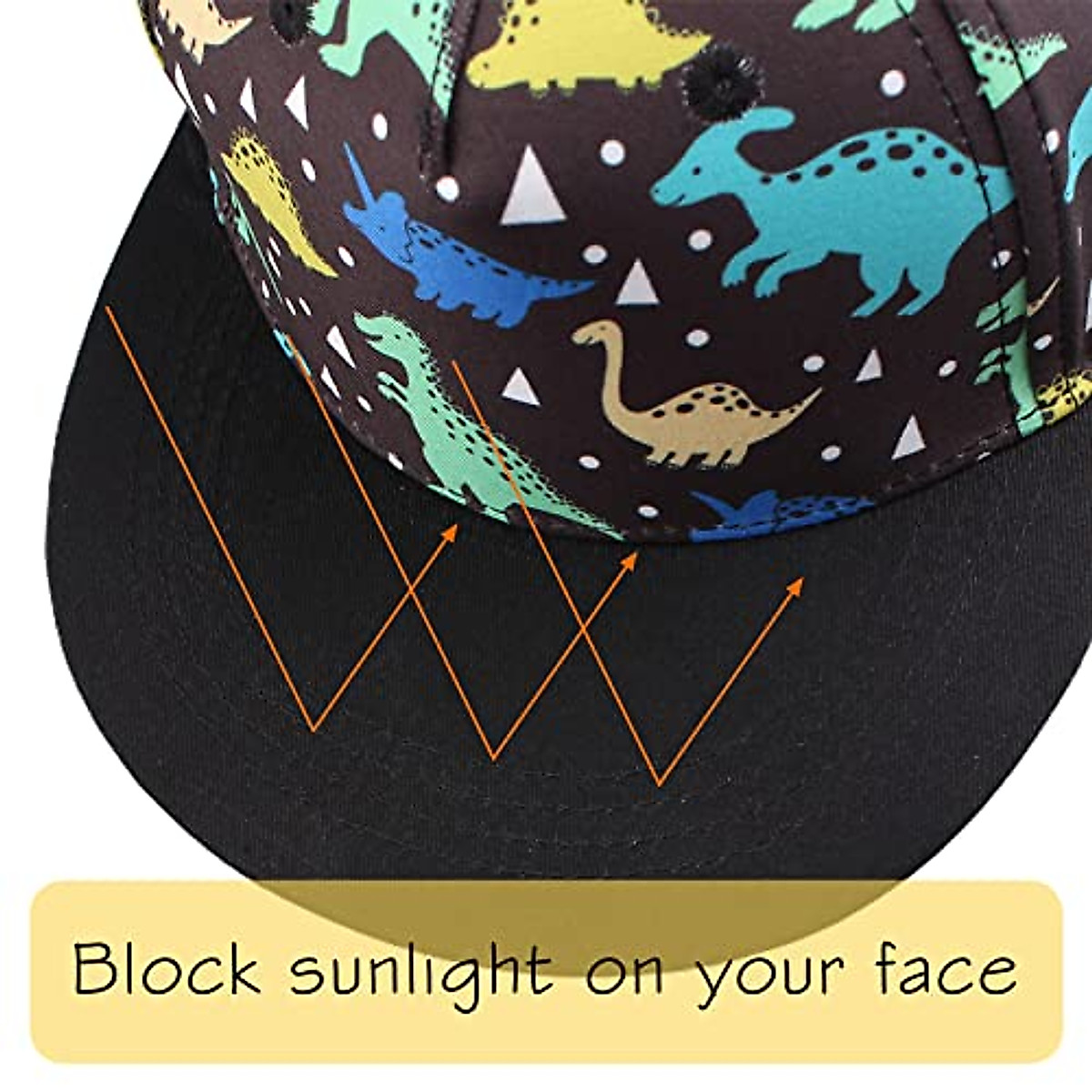 Bamery Toddler Girl Baseball Hat Flat Brim Boy Baseball Caps Sun Protection Kid Trucker Cap 6M-8Y (Black Dinosaur,6-24Months)