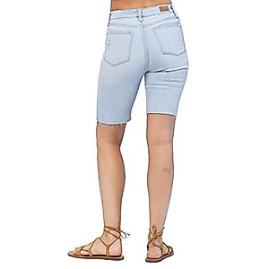 Judy Blue Women's High-Rise Destroyed Cutoff Bermuda Shorts (Light Blue, Large)