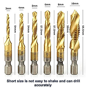 aiyun 6 Pack Titanium Combination Drill Tap Bits Set M3-M10 Metric Drill and Tap Set