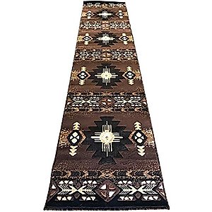 Southwest Native American Indian Chocolate Carpet Area Rug (2 Feet X 7 Feet Runner)