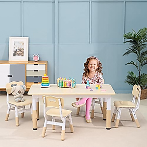 JONUTATO Table And Chair Set, Height-Adjustable Desk with 4 Seats for Toddler/Kids/Girls & Boys Age 2-10, Scrub-table Desktop Study Daycare, Classroom, Home