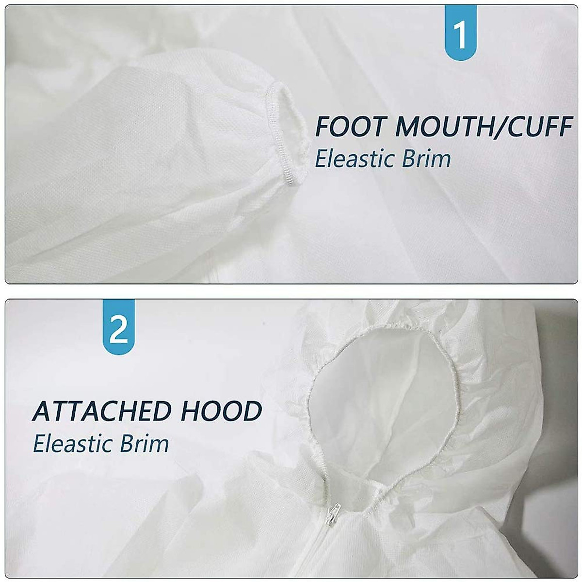 Greenour Hazmat Suits Pack of 12 Disposable Coveralls with Hood Breathable White SMS Painters Suit (X-Large)