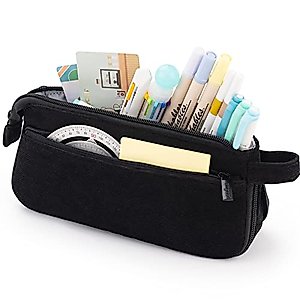 EASTHILL Small Pencil Case Multifunction Pen Bag Pouch Box Organizer Cases School Supplies for Girls Adults-Black