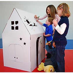 Easy Playhouse - Kids Art and Craft for Indoor and Outdoor Fun, Color, Draw, Doodle on this Blank Canvas – Decorate and Personalize a Cardboard Fort, 34" X 27" X 48" - Made in USA, Age 3+