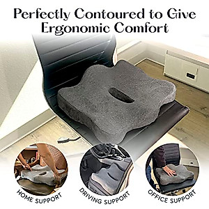 SUTERA Proper Posture Seat Cushion for Office Chair or Car Seat, Superior Memory Foam for Support and Back Pain Relief, Rubber Grips Underneath to Prevent Shifting (17.7x16x4.3 inches)