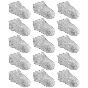 KEREDA 15 Pairs Kids Ankle Socks Boys Girls Half Cushion Low Cut Athletic Socks 9-12 Years Grey
